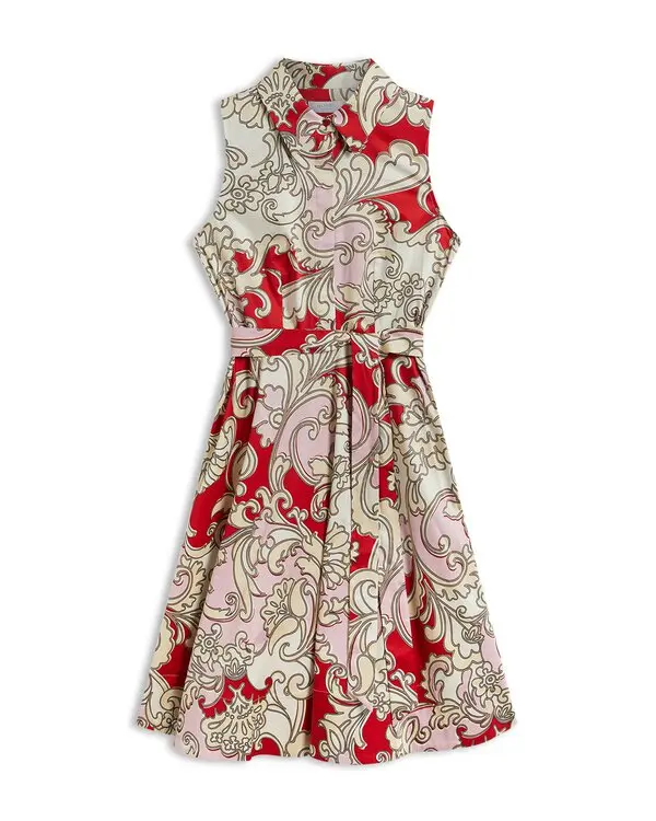 HOBBS LONDON Sleeveless Collared Printed Midi Dress With Belt