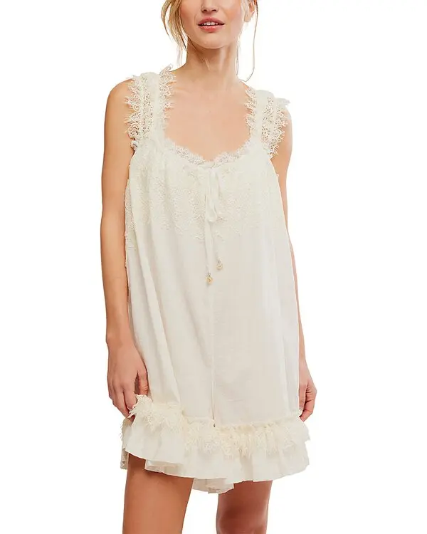 Free People Lace Trimmed Romper - Ivory
