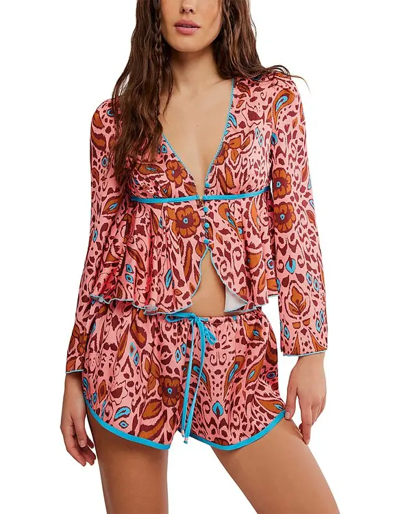 Free People Bed To Brunch Pajama Set - Salmon Rose Combo