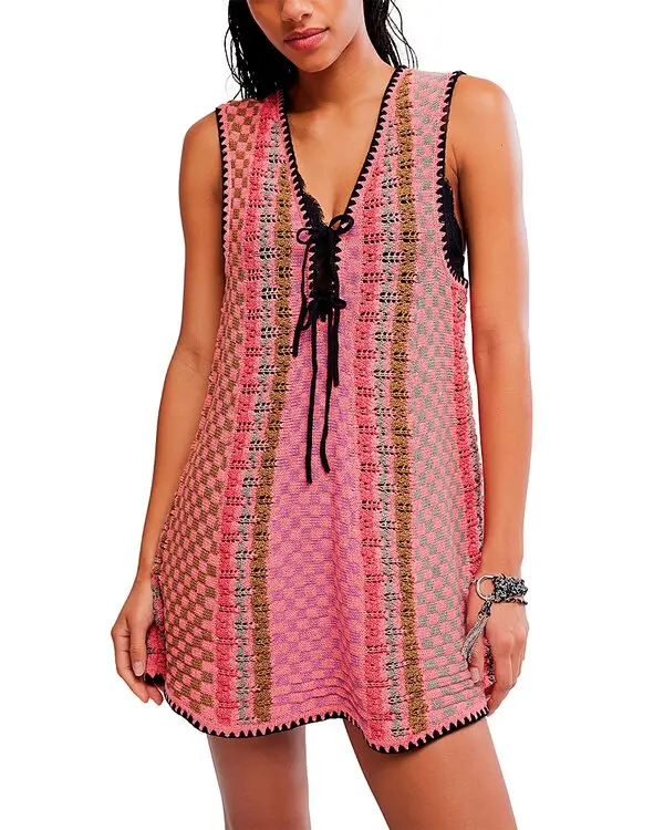 Free People Amalfi Twist Mini Dress - Pink Pop Combo