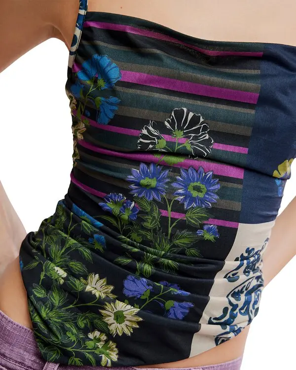 Free People Estella Ruched Printed Tank Top - Midnight