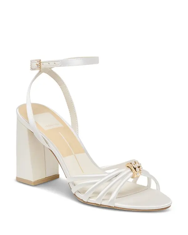 Dolce Vita Strappy Embellished Block Heel Sandals - True White