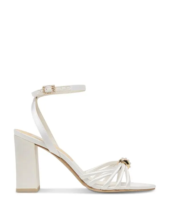 Dolce Vita Strappy Embellished Block Heel Sandals - True White