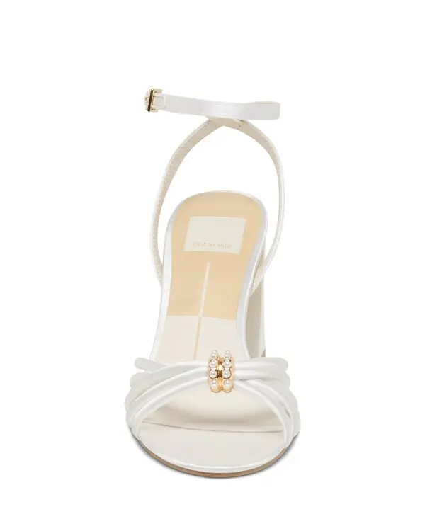 Dolce Vita Strappy Embellished Block Heel Sandals - True White