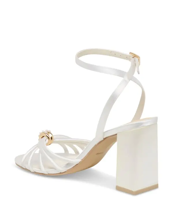 Dolce Vita Strappy Embellished Block Heel Sandals - True White