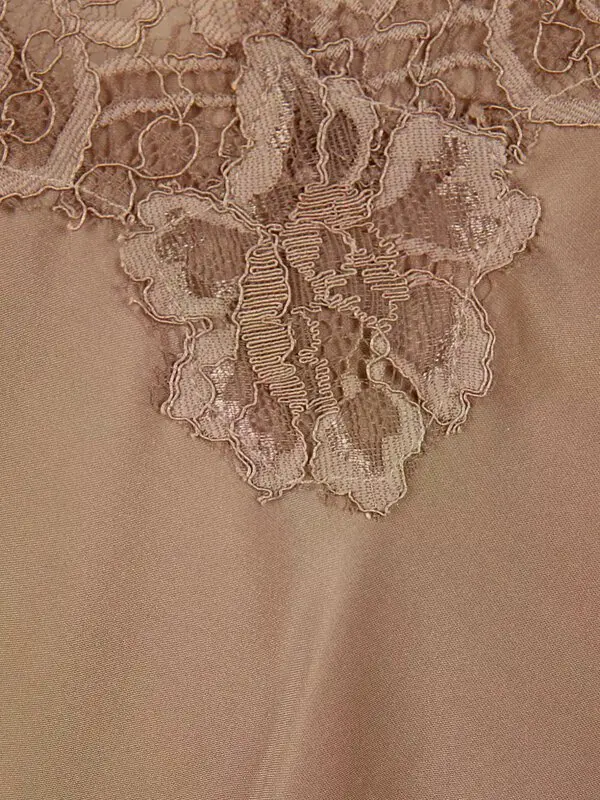 Gold Hawk Lace Trim Silk V-neck Top