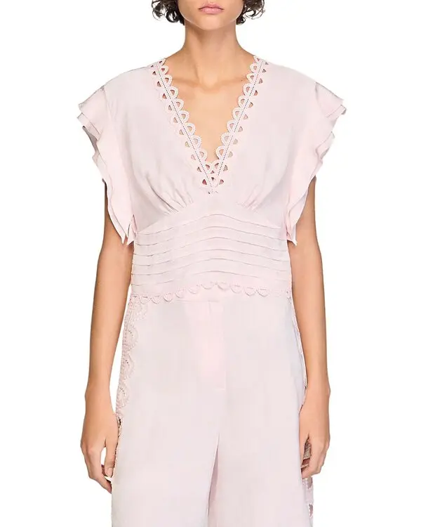 Sandro Floral Jacquard Crop Top - Pink