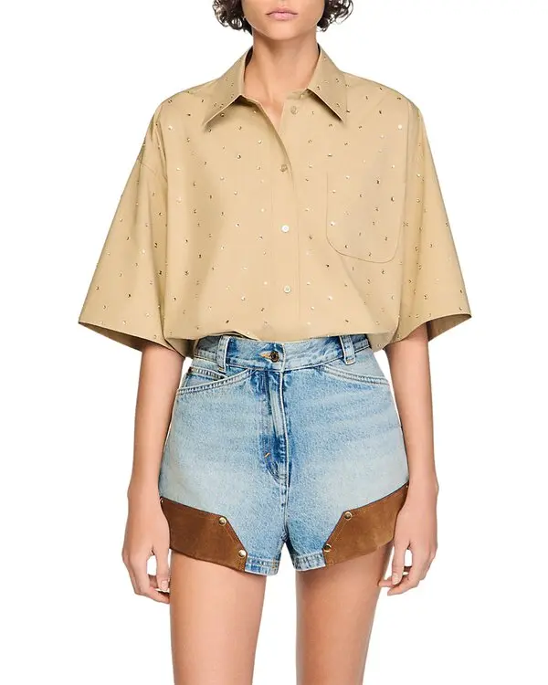 Sandro Embellished Cotton Shirt