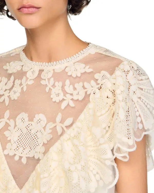 Sandro Floral Guipure Lace Cropped Top