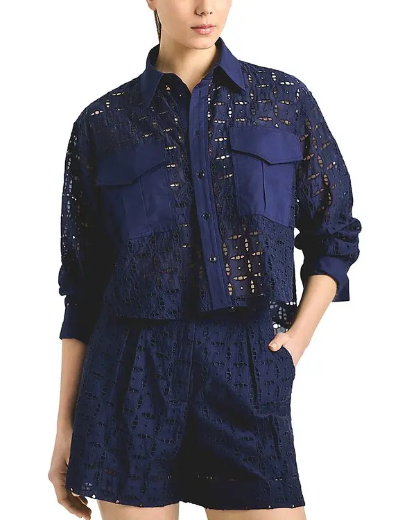 Derek Lam 10 Crosby Cropped Embroidered Shirt
