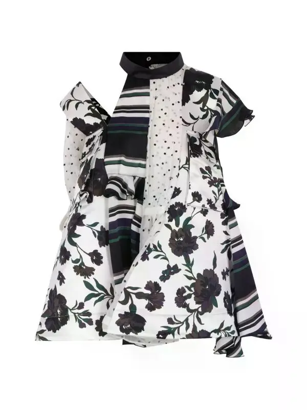 Sacai Floral-print Patchwork Blouse - Black