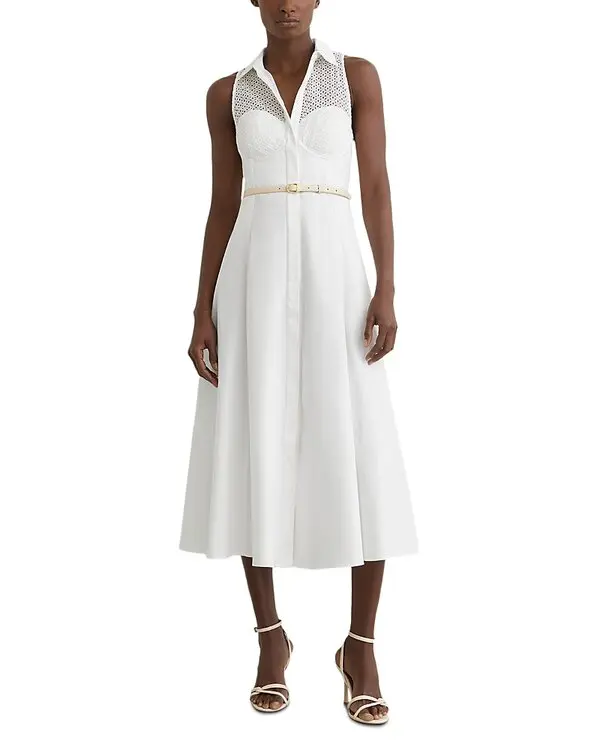 REISS Hera Lace Trim Sleeveless Midi Dress
