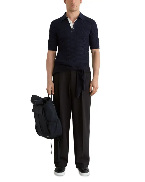 REISS Era Short Sleeve Textured Sweater Polo - Navy