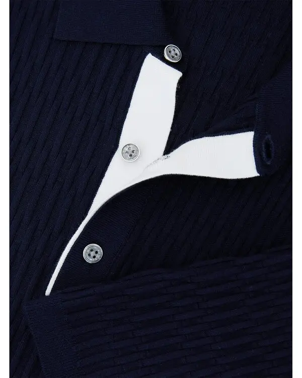 REISS Era Short Sleeve Textured Sweater Polo - Navy