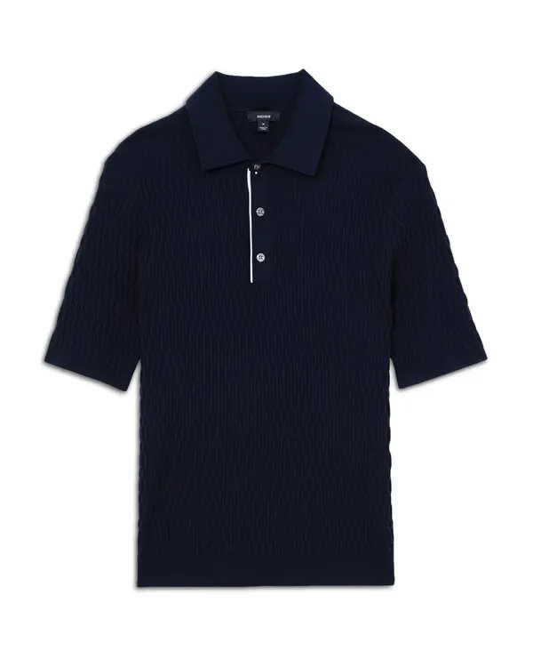 REISS Era Short Sleeve Textured Sweater Polo - Navy