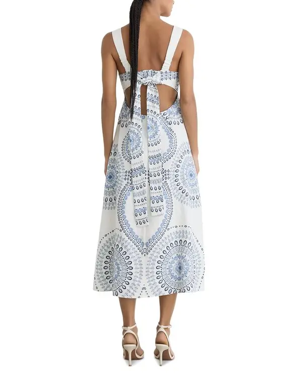 REISS Addison Linen Dress With Geometric Print - Ivory/blue