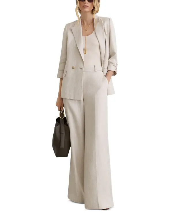 REISS Nolan Wide Leg Linen Blend Pants