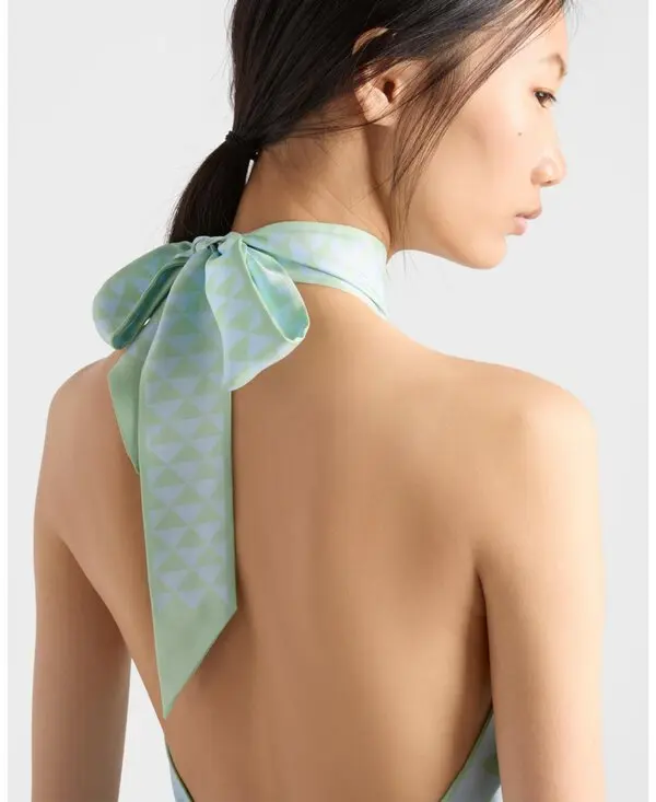 Prada Printed Silk Twill Halter Top - Green