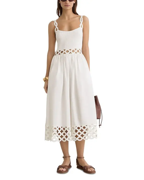 REISS Rita Knit Woven Midi Dress - Ivory