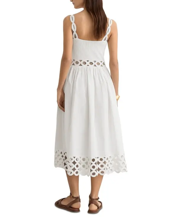 REISS Rita Knit Woven Midi Dress - Ivory