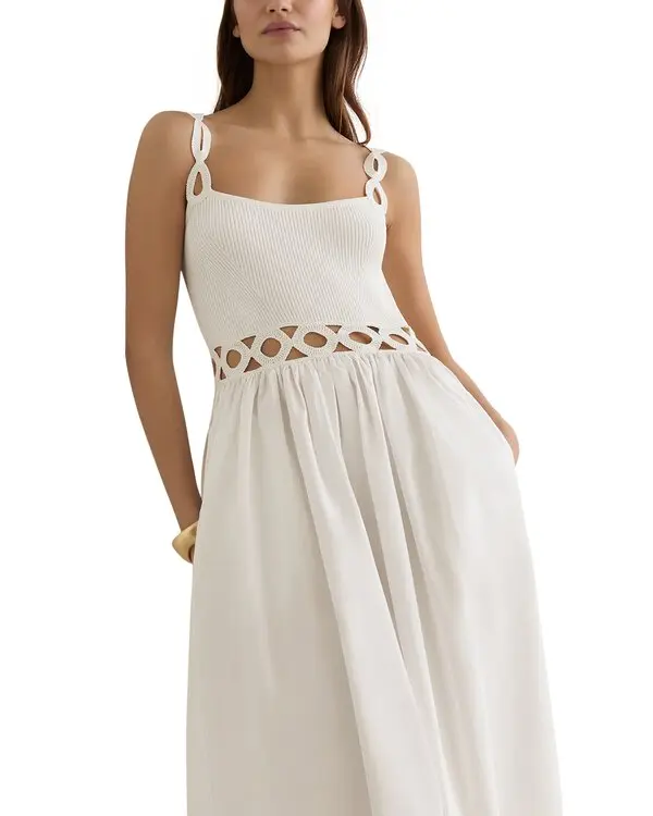 REISS Rita Knit Woven Midi Dress - Ivory