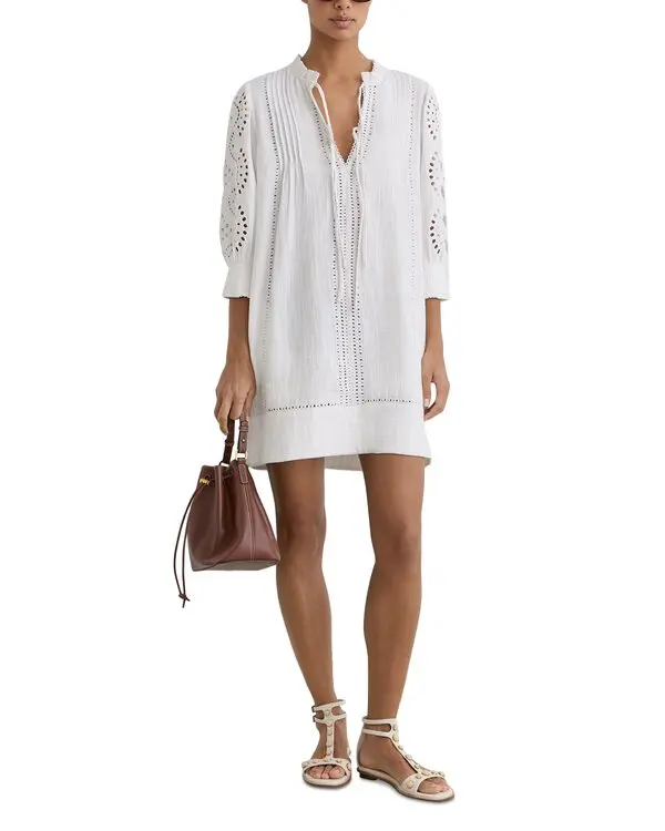 REISS Gia Cheesecloth Resort Dress With Eyelet Detailing