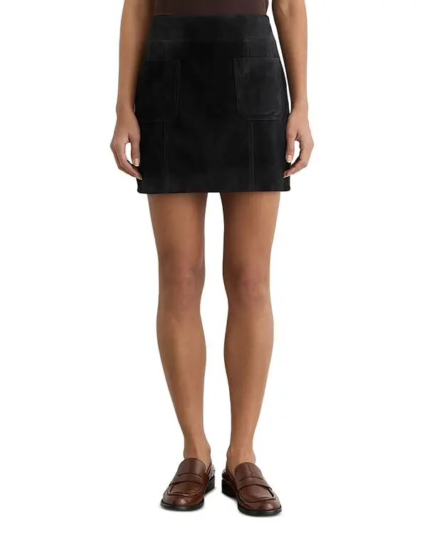 REISS Vida Suede Patch Pocket Mini Skirt - Navy