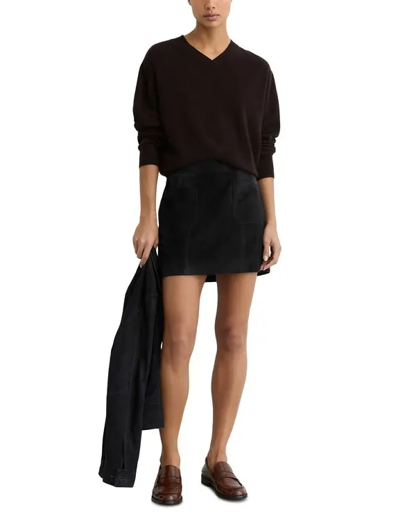 REISS Vida Suede Patch Pocket Mini Skirt - Navy