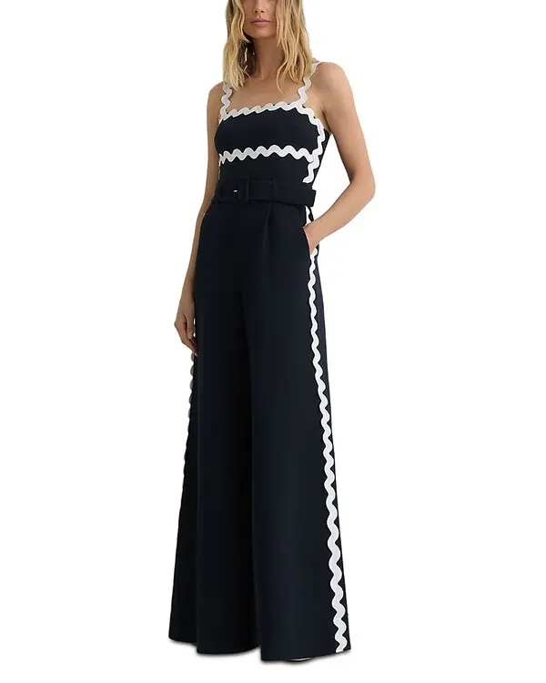 REISS Petite Dash Scalloped Jumpsuit - Navy/ivory