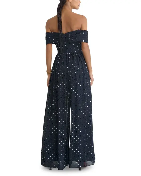 REISS Off-the-shoulder Polka Dot Jumpsuit