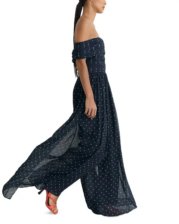 REISS Off-the-shoulder Polka Dot Jumpsuit