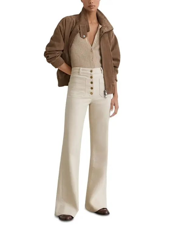 REISS Cali Mid Rise Flare Leg Jeans - Ecru