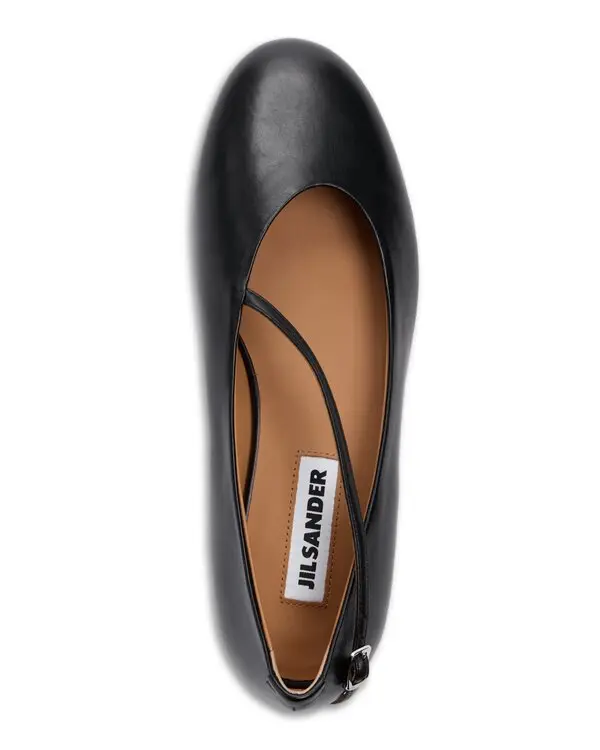 JIL SANDER Elyss Leather Ballerina Flats - Black