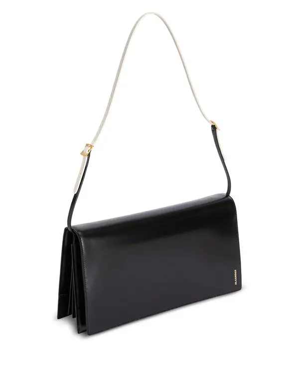 JIL SANDER File Medium Leather Shoulder Bag - Black