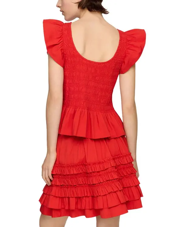 GANNI Stretch Cotton Smocked Top - Goji Berry