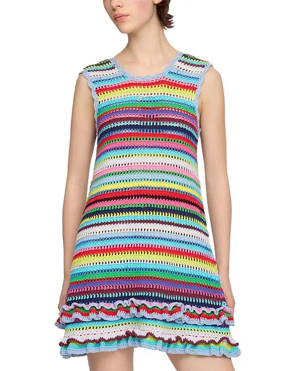GANNI Striped Crochet Dress