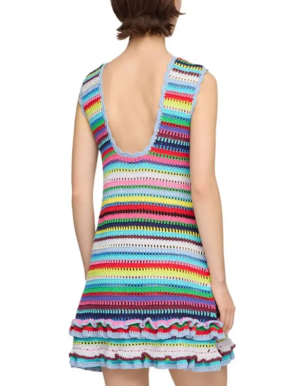 GANNI Striped Crochet Dress