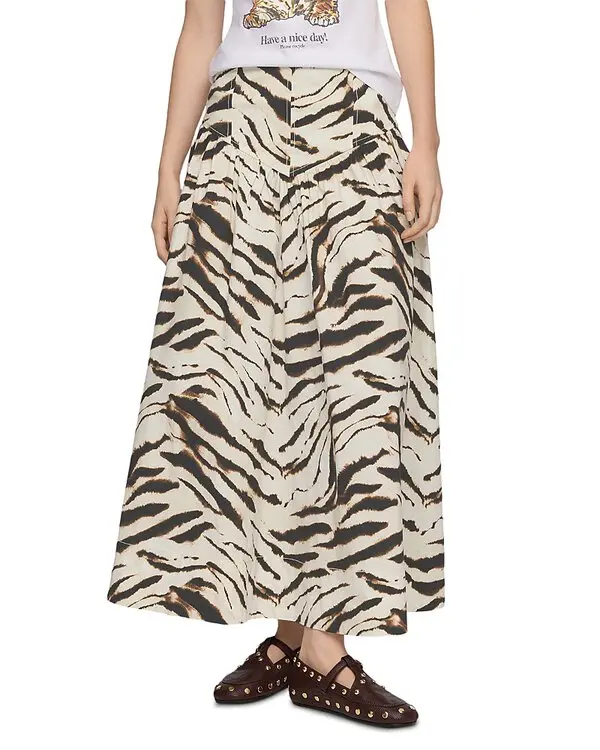 GANNI Zebra Print Stretch Cotton Midi Skirt - Egret