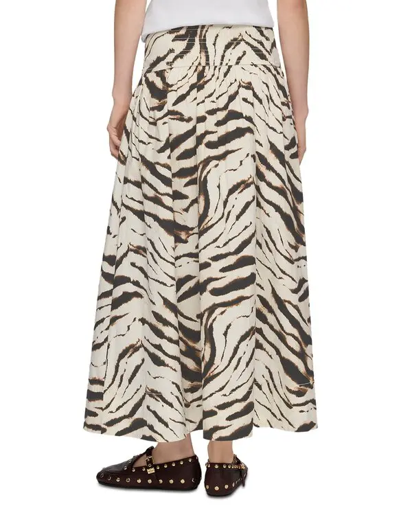 GANNI Zebra Print Stretch Cotton Midi Skirt