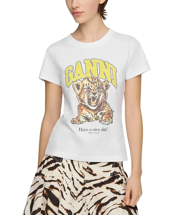 GANNI Tiger Baby Fit Tee - Bright White