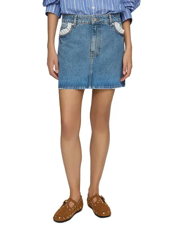 GANNI Denim Lace Trim Skirt
