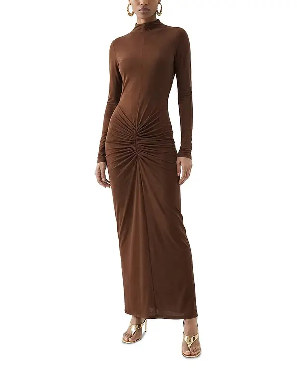 Ronny Kobo Scorpio Mock Neck Ruched Maxi Dress