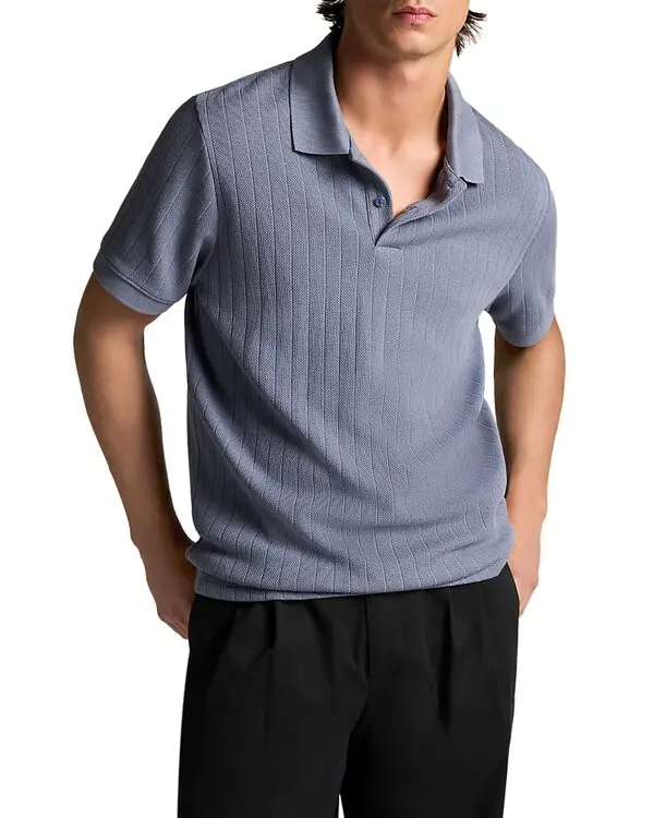 Vince Drop Needle Stripe Short Sleeve Polo - Hawk Blue
