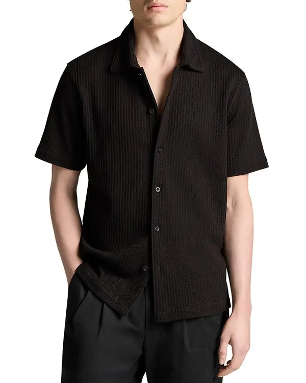 Vince Pointelle Short Sleeve Button Down Shirt - Black