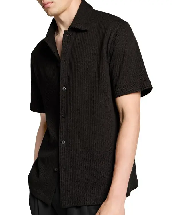 Vince Pointelle Short Sleeve Button Down Shirt - Black