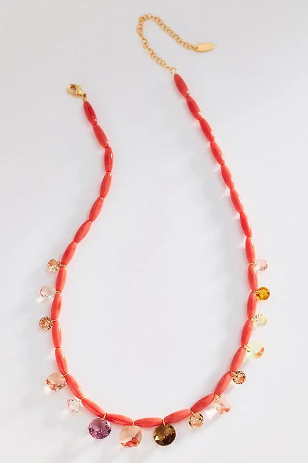 Anthropologie Multi-stone Beaded Necklace - Peach