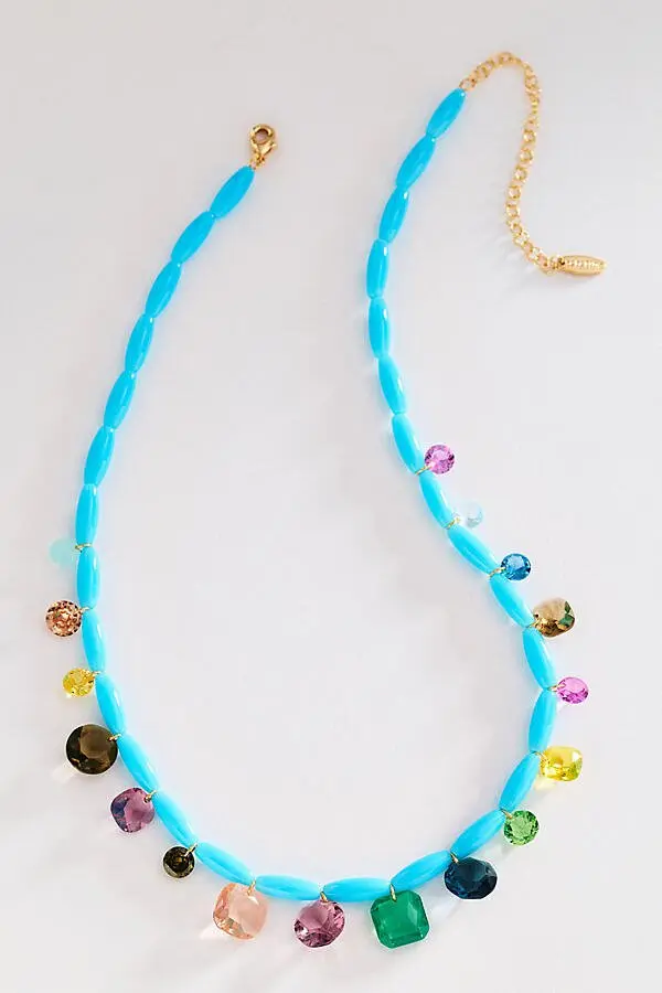 Anthropologie Multi-stone Beaded Necklace - Turquoise