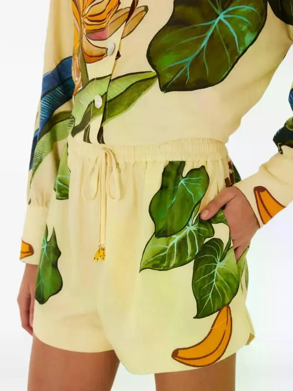 Farm Rio Banana Grapes Tropical Print Drawstring Shorts - Yellow
