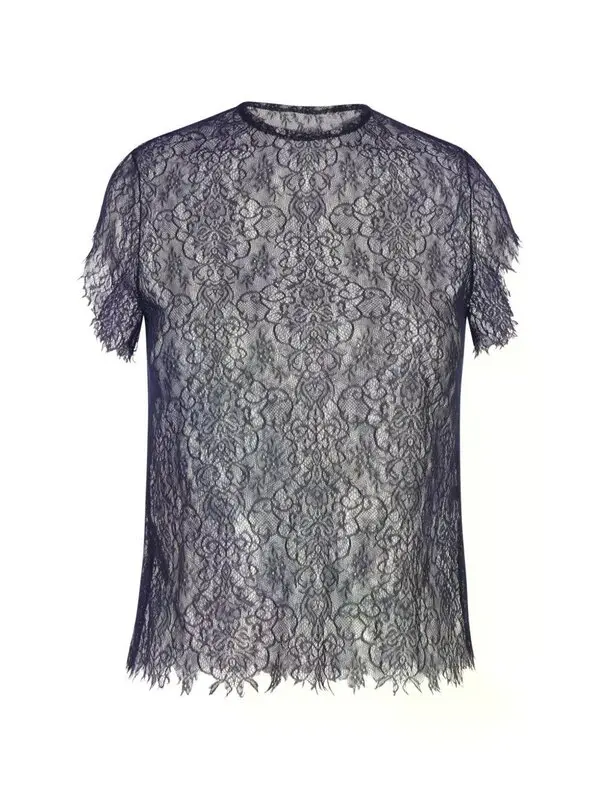 PAULINE DUJANCOURT Lace-embroidered Sheer T-shirt - Blue