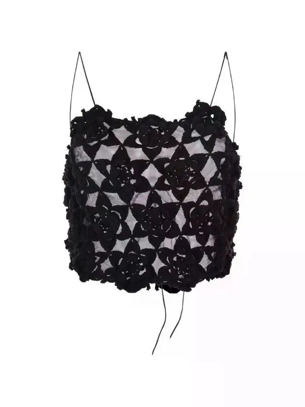 PAULINE DUJANCOURT Crochet-knit Lace-up Top - Black